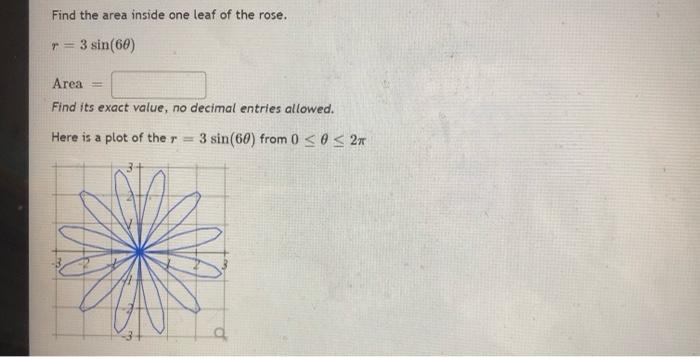 Solved Find the area inside one leaf of the rose. r = 3 | Chegg.com