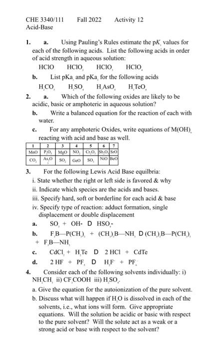 Solved 1. a. Using Pauling's Rules estimate the pK values | Chegg.com