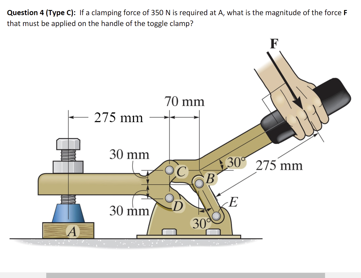 Solved Question 4 (Type C): If a clamping force of 350N ﻿is | Chegg.com