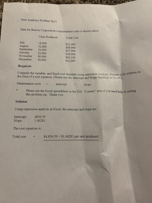 Solved Compute the variable- and fixed-cost elements using | Chegg.com