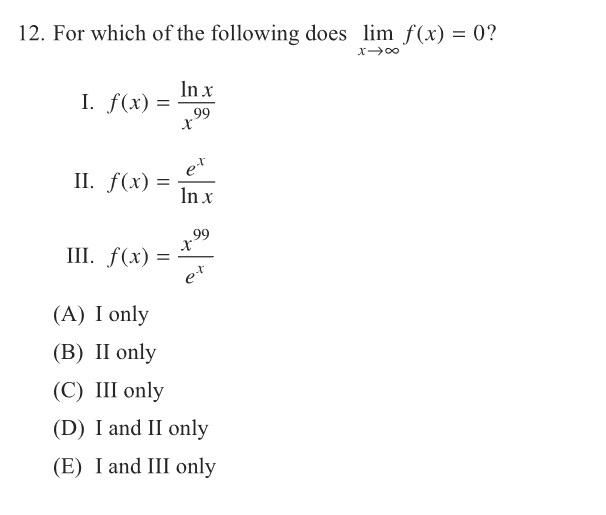 Solved 12. For which of the following does lim f(x) = 0? | Chegg.com