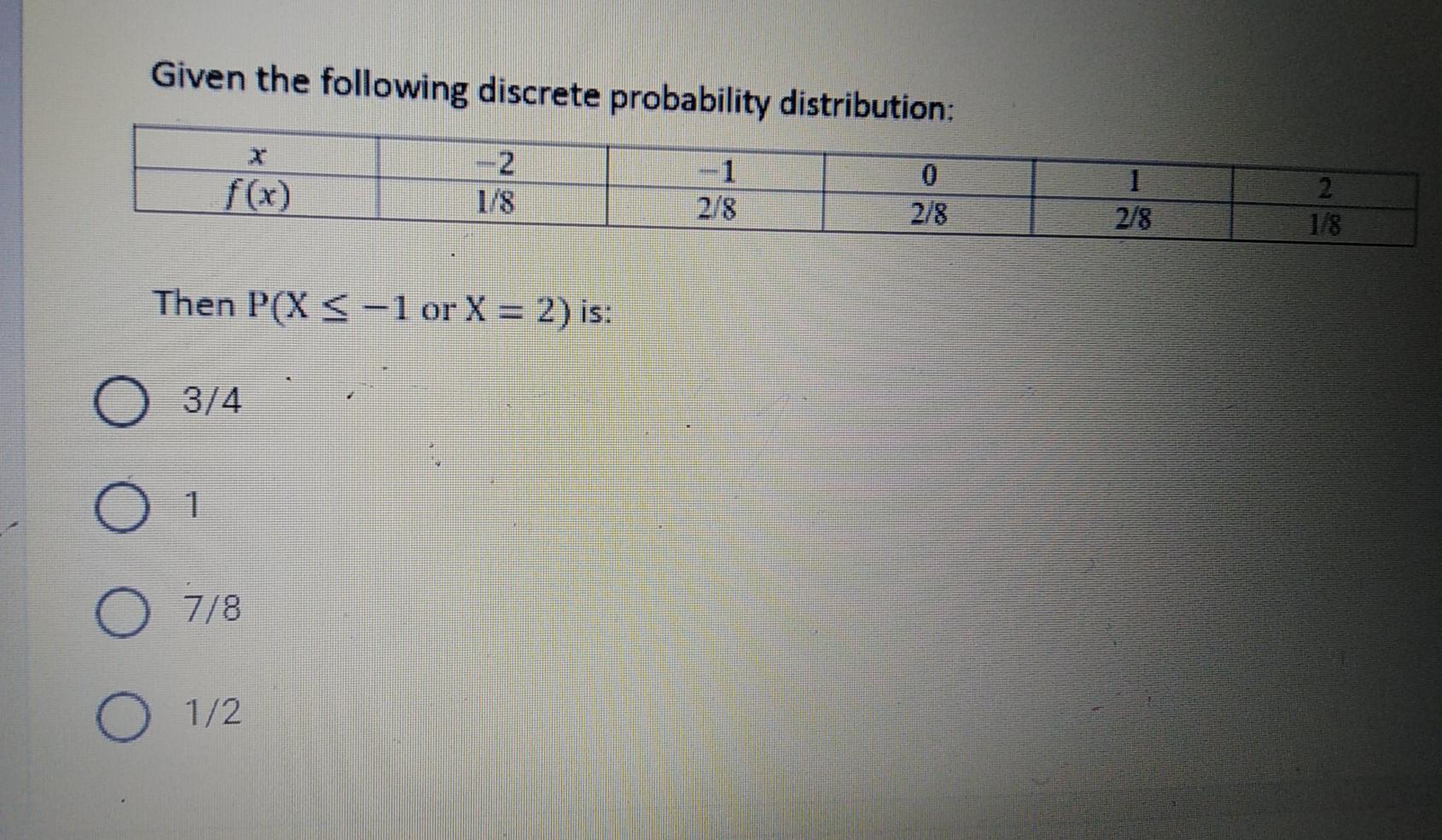 Solved Given the following discrete probability | Chegg.com