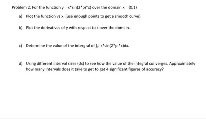 Solved Problem 2: For the function y=x∗sin(2∗p∗x) over the | Chegg.com