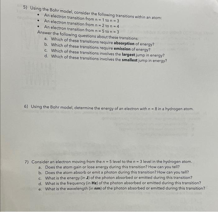 Solved 5) Using the Bohr model, consider the following | Chegg.com