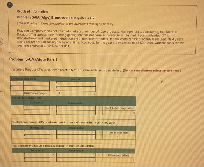 Solved Requlred Informetion Problem 5-6A (Algo) Break-even | Chegg.com