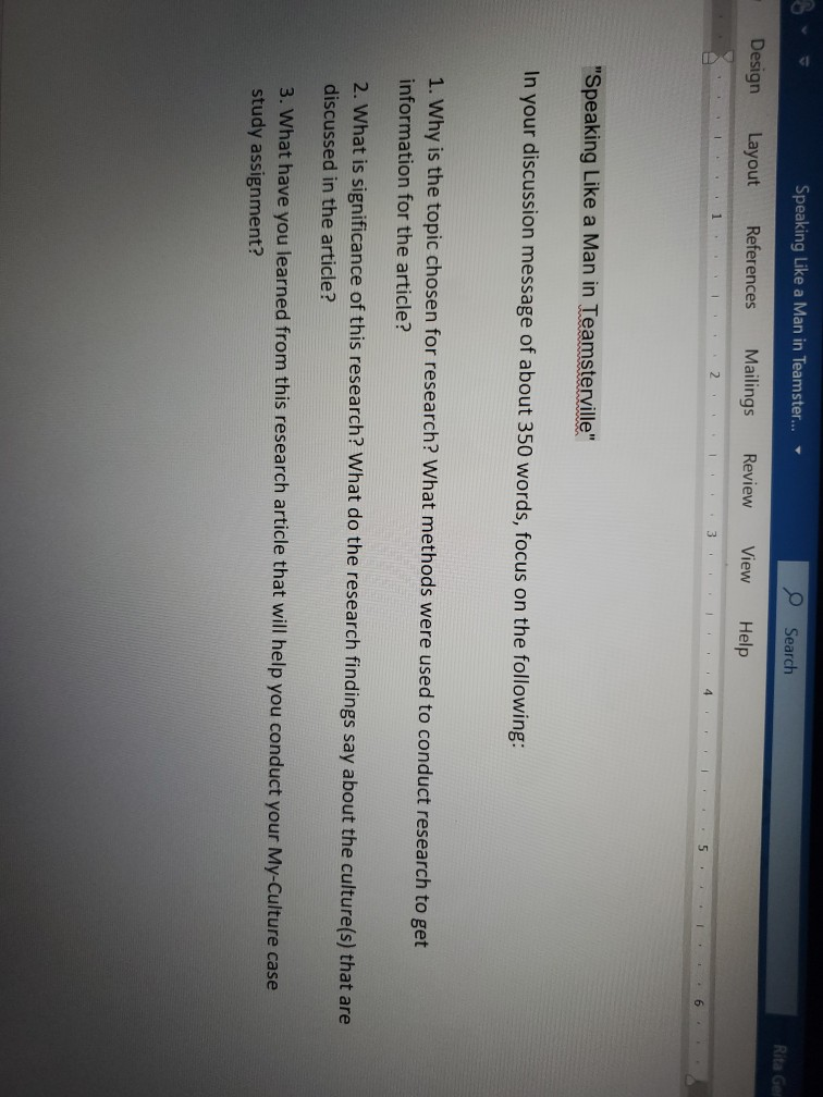 Speaking Like a Man in Teamster... - O Search Rita G | Chegg.com