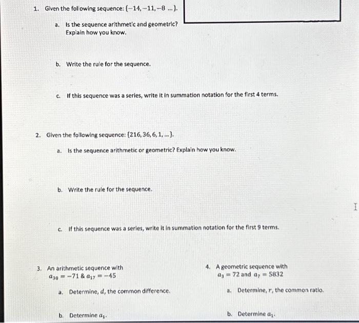 Solved 2. Given the following sequence: {216,36,6,1,…}. a. | Chegg.com