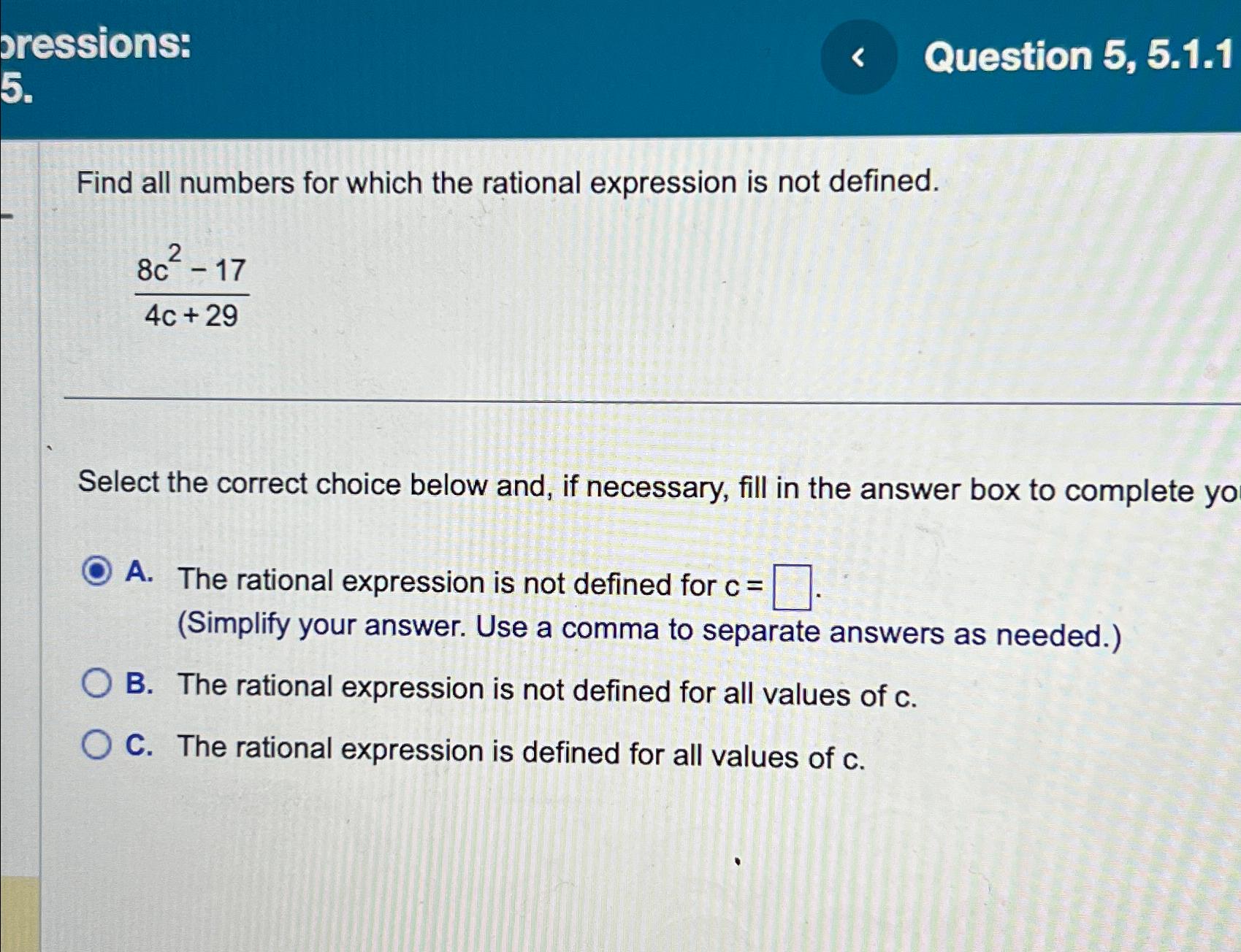 Solved Find all numbers for which the rational expression is | Chegg.com