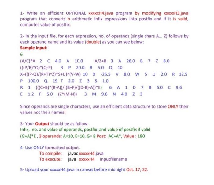 Solved 1- Write an efficient OPTIONAL xxxxxH4.java program | Chegg.com