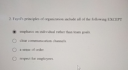 Solved Fayol's principles of organization include all of the | Chegg.com