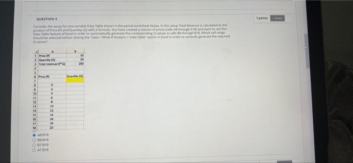 Solved Consider the setup for one-variable Data Table shown | Chegg.com