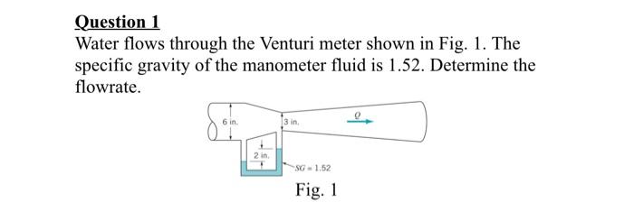Solved Question 1 Water flows through the Venturi meter | Chegg.com