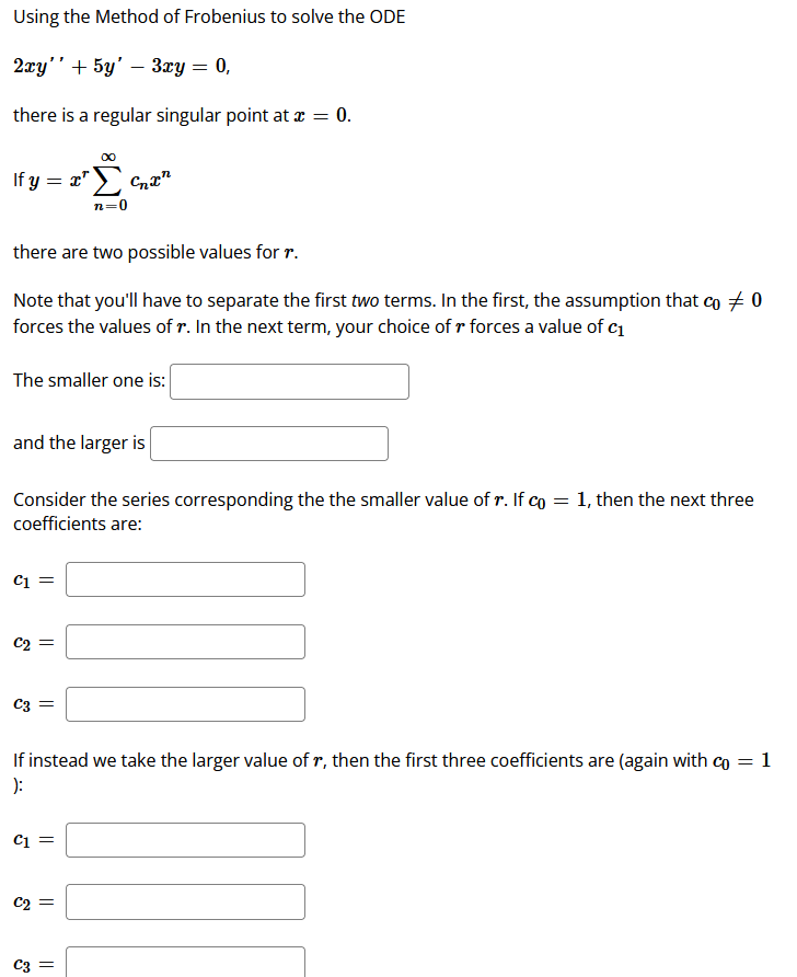 Solved Using the Method of Frobenius to solve the | Chegg.com