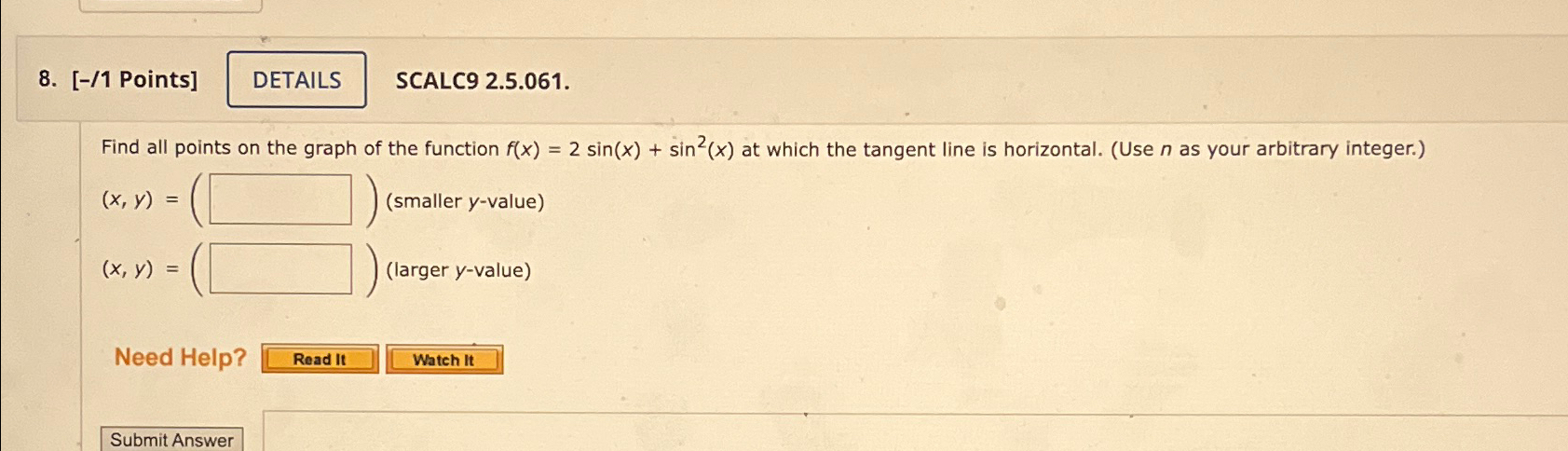 Solved [-/1 ﻿Points]SCALC9 2.5.061.Find all points on the | Chegg.com
