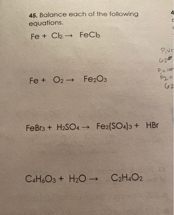 Solved 45. Balance each of the following equations. C ( Fe + | Chegg.com