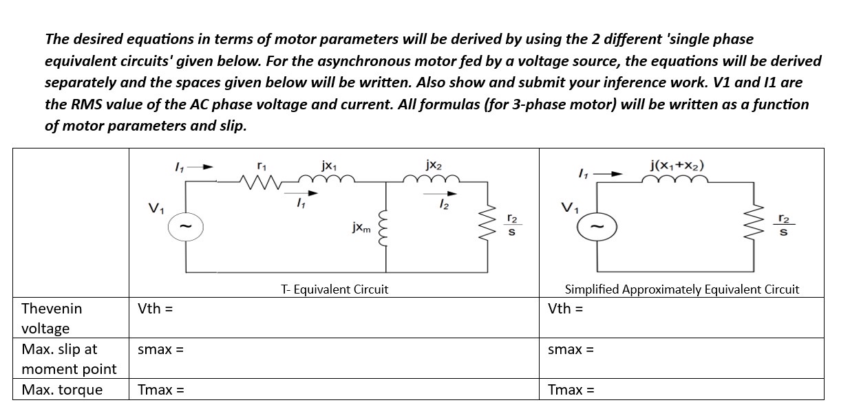 The desired equations in terms of motor parameters | Chegg.com