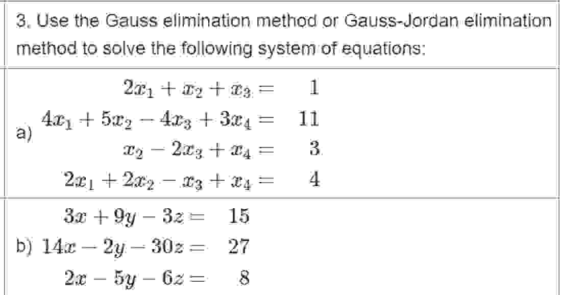 Solved Use the Gauss elimination method or Gauss-Jordan | Chegg.com