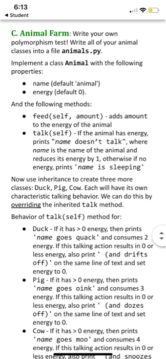 Solved 6:13 Student C. Animal Farm: Write your own | Chegg.com