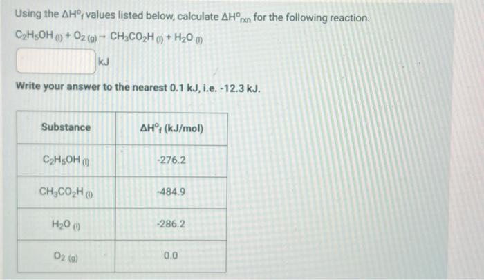 Solved Using the AHºf values listed below, calculate AHOxn | Chegg.com