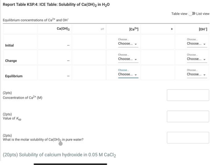 Solved Solubility of calcium hydroxide in water Temperature | Chegg.com