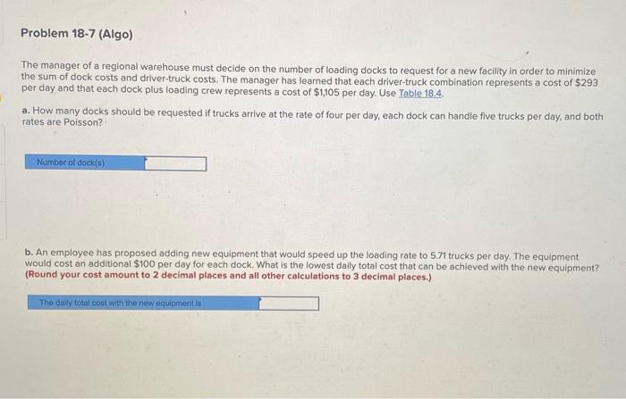 Problem 18-7 (Algo) The manager of a regional | Chegg.com