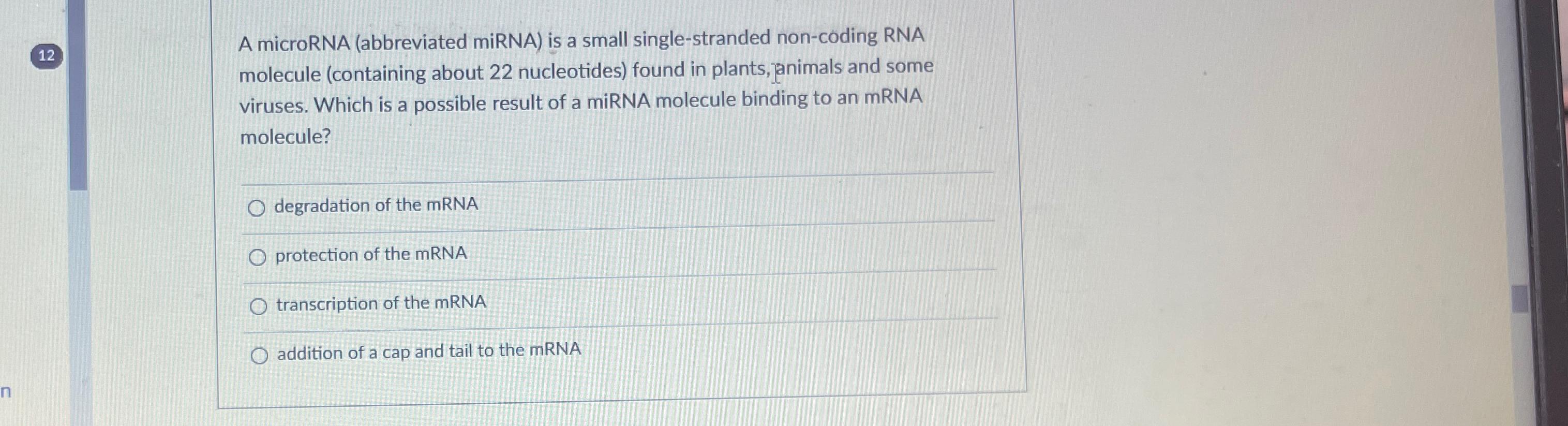 Solved A microRNA (abbreviated miRNA) ﻿is a small | Chegg.com