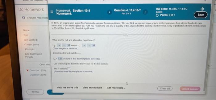 Solved Do Homework Changes made here Name: Due Last Worked | Chegg.com
