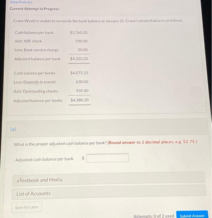 Solved View Policies Current Attempt in Progress Crane Wyatt | Chegg.com