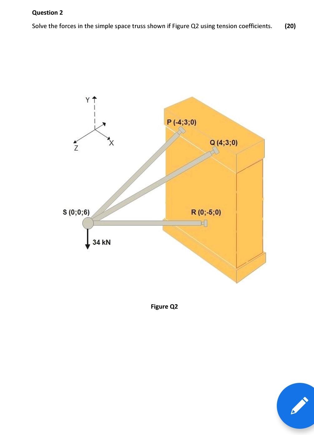 Solved Question 2 Solve the forces in the simple space truss | Chegg.com