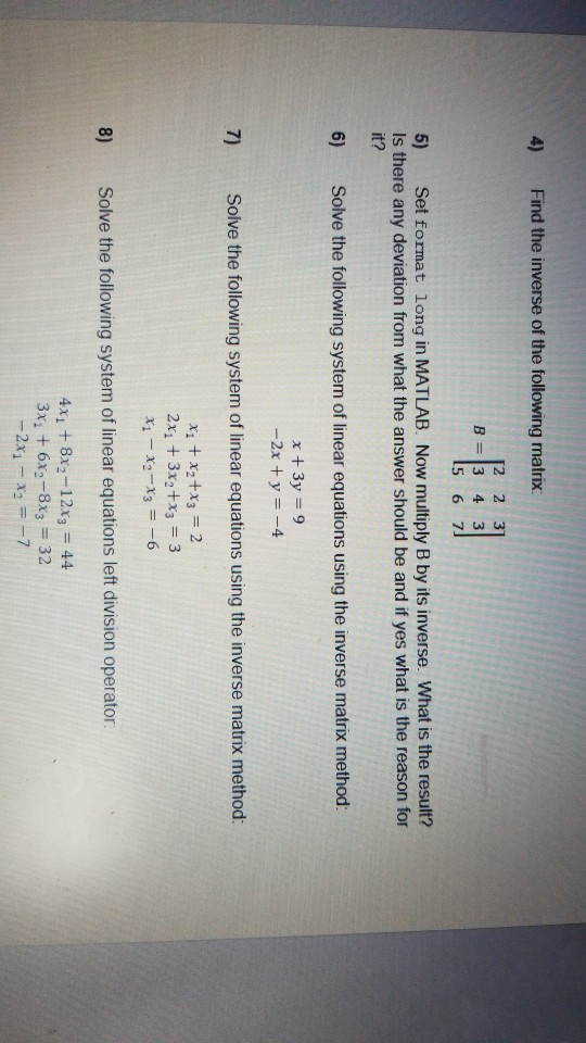Solved Part 2: Linear Algebra in MATLAB Objective: How to | Chegg.com