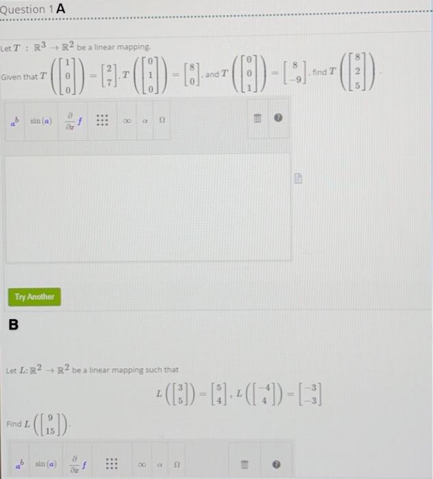 Solved Let T:R3→R2 be a linear mapping. Given that | Chegg.com