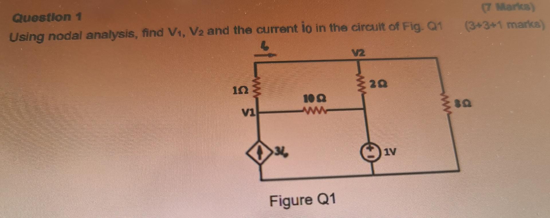 Solved Question 1 Using nodal analysis, find V1,V2 and the | Chegg.com