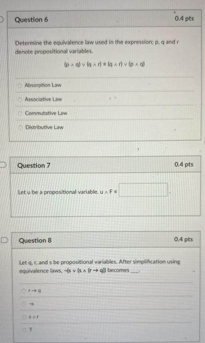 Solved Determine the equivalence law used in the expression; | Chegg.com