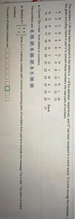 Solved The numbers 1-26 have been assigned to the letters | Chegg.com