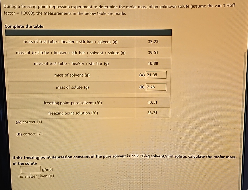 Solved During a freezing point depression experiment to | Chegg.com