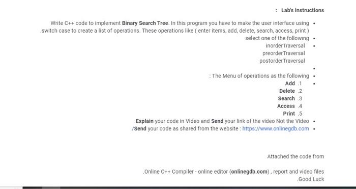 Solved Write C Code To Implement Binary Search Tree In