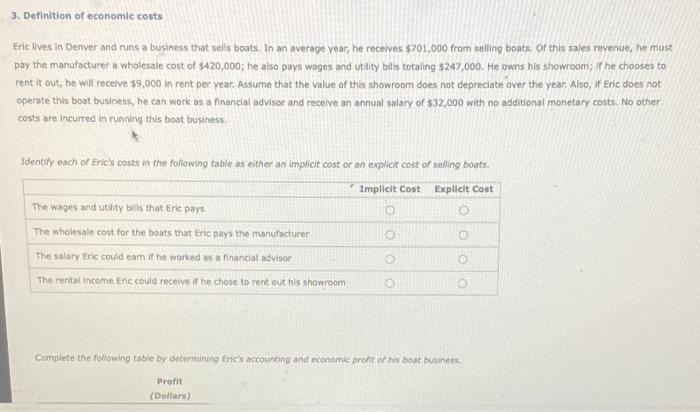 Solved 3. Definition of economic costs Eric lives in Denver | Chegg.com