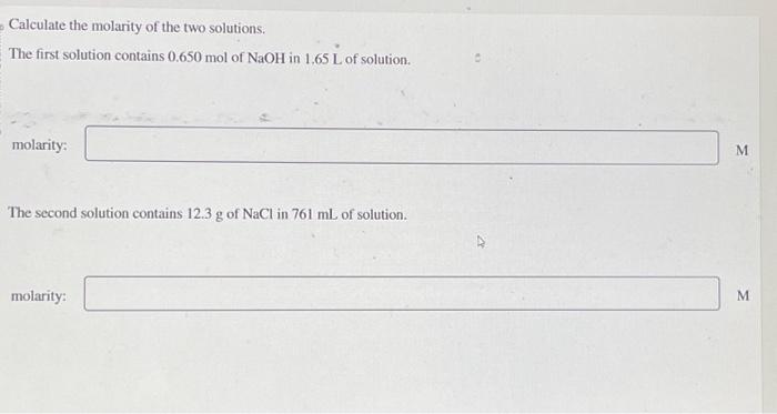 Solved Calculate the molarity of the two solutions. The | Chegg.com
