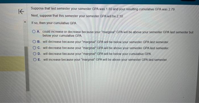 Solved Suppose that last semester your semester GPA was 1.80 | Chegg.com