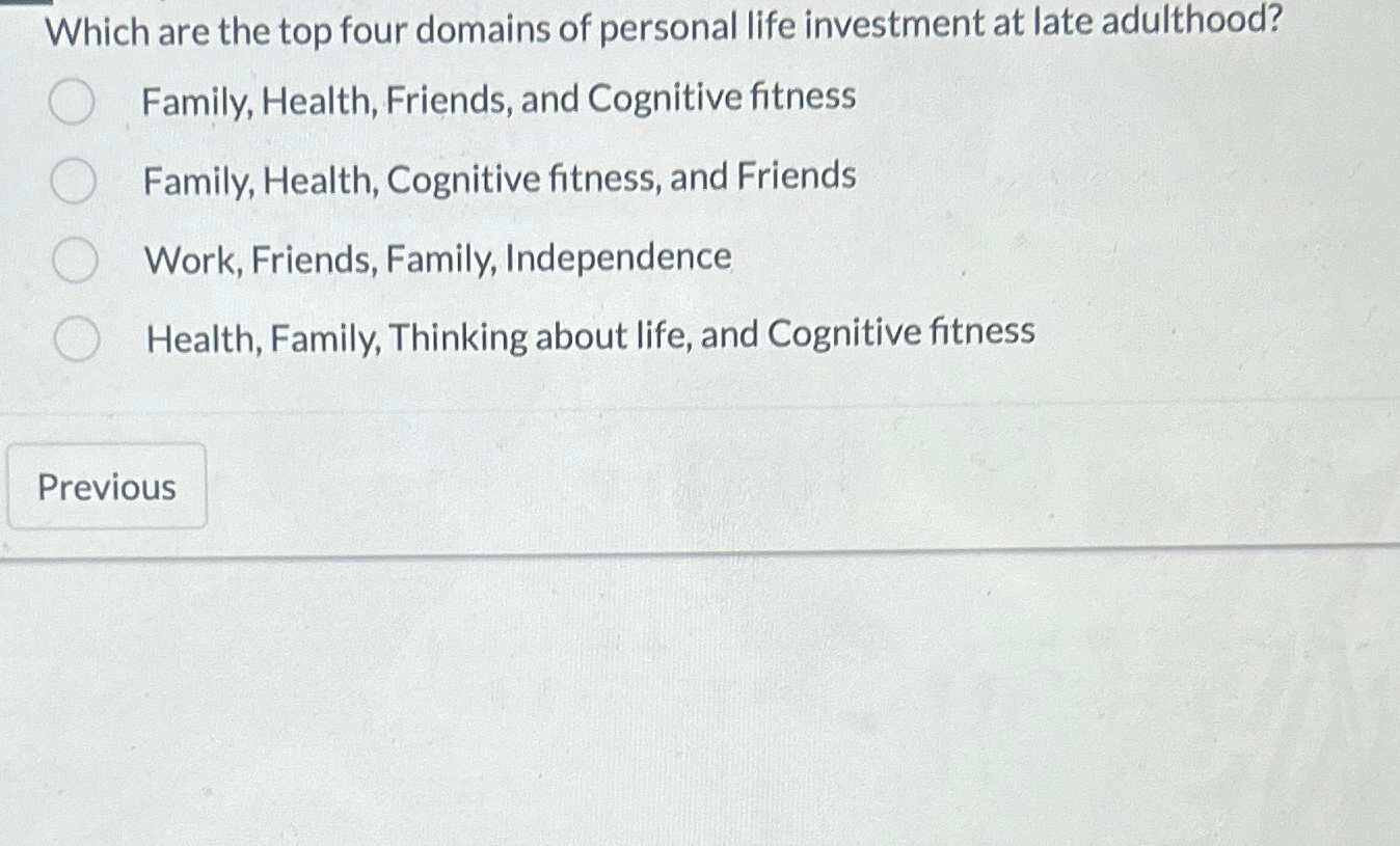 Solved Which are the top four domains of personal life | Chegg.com