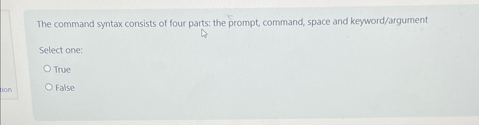 Solved The command syntax consists of four parts: the | Chegg.com