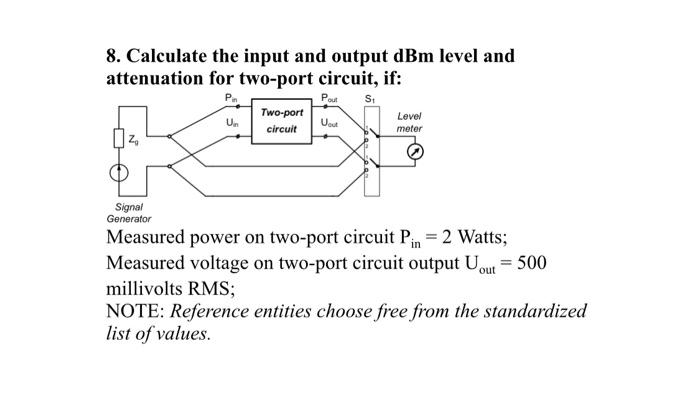 Solved 8. Calculate the input and output dBm level and | Chegg.com