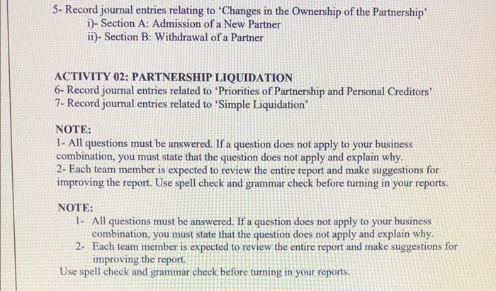 Solved ACTIVITY 01: PARTNERSHIPS: FORMATION, OPERATION, AND | Chegg.com