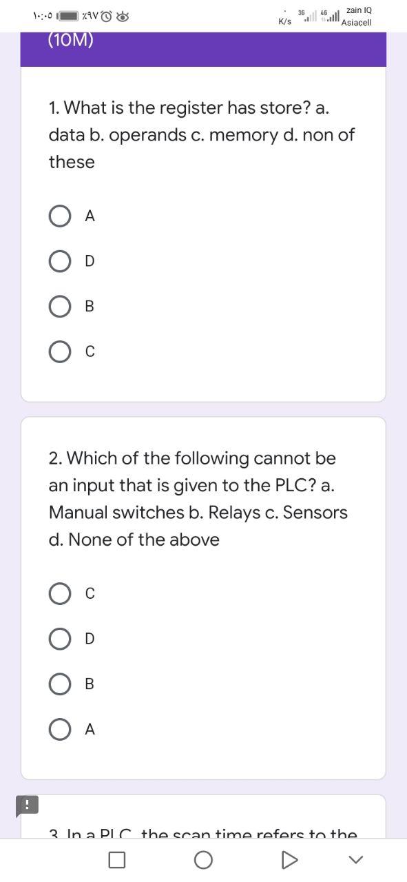 Solved 10:01 zain IQ Asiacell K/s ZAVOD (10M) 1. What is the | Chegg.com