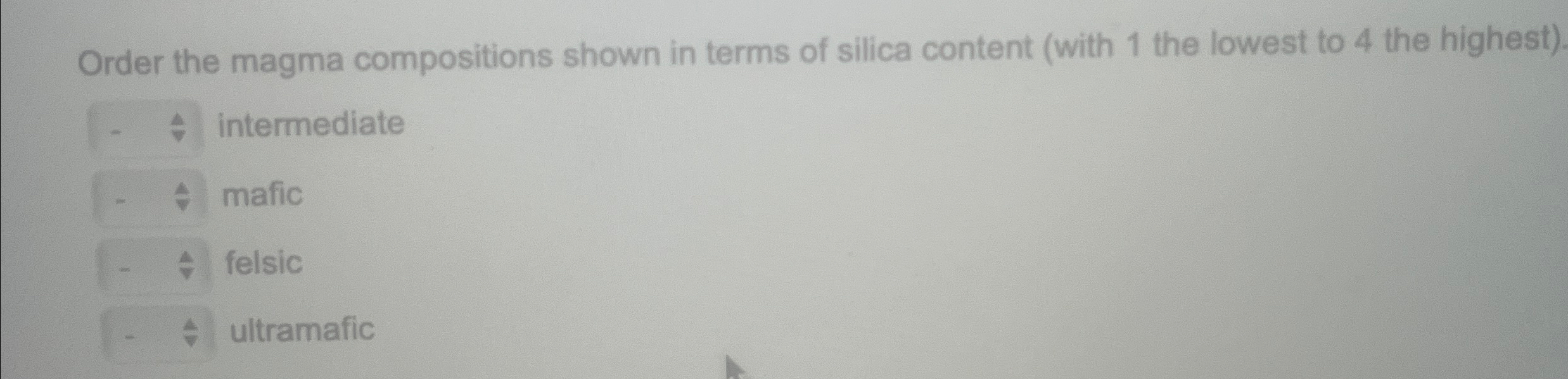 Solved Order the magma compositions shown in terms of silica | Chegg.com
