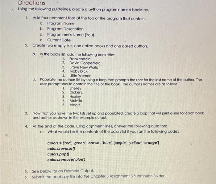 Solved Directions Using The Following Guidelines Create A 