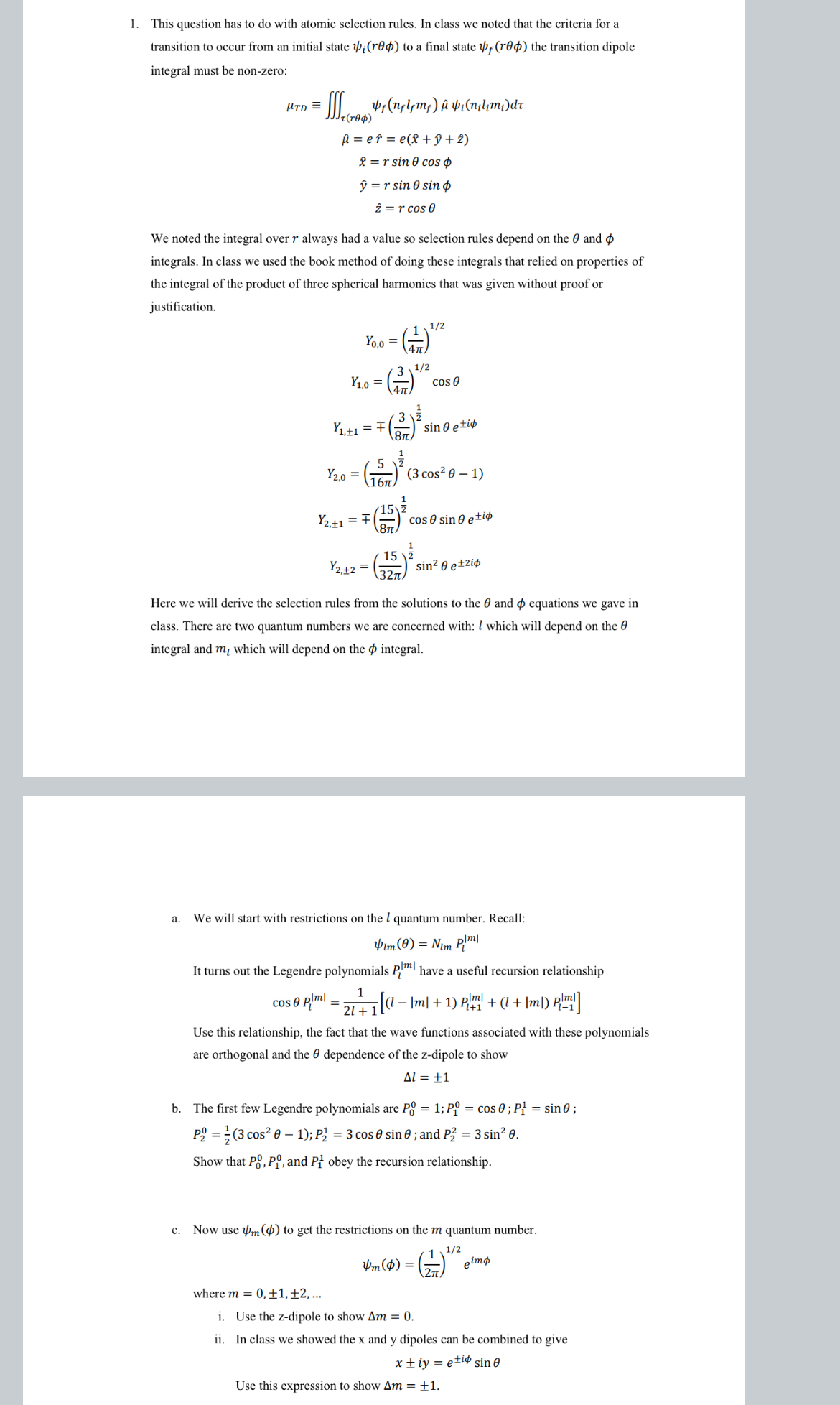 Solved This question has to do with atomic selection rules. | Chegg.com