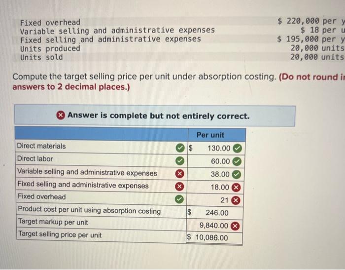 Compute the target selling price per unit under | Chegg.com