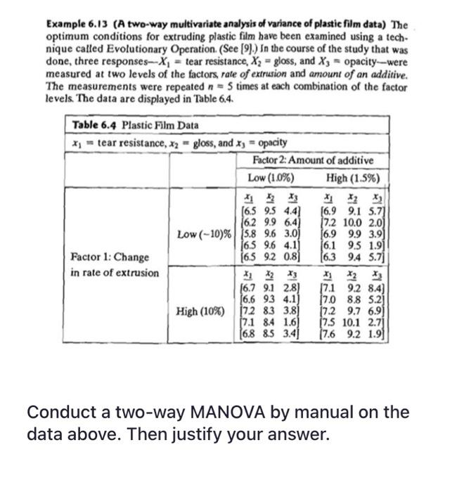 Solved Example 6.13 (A two-way multivariate analysis of | Chegg.com