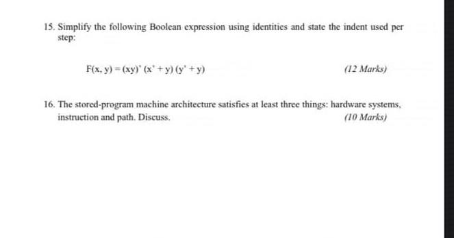 Solved 15 Simplify The Following Boolean Expression Using 6519